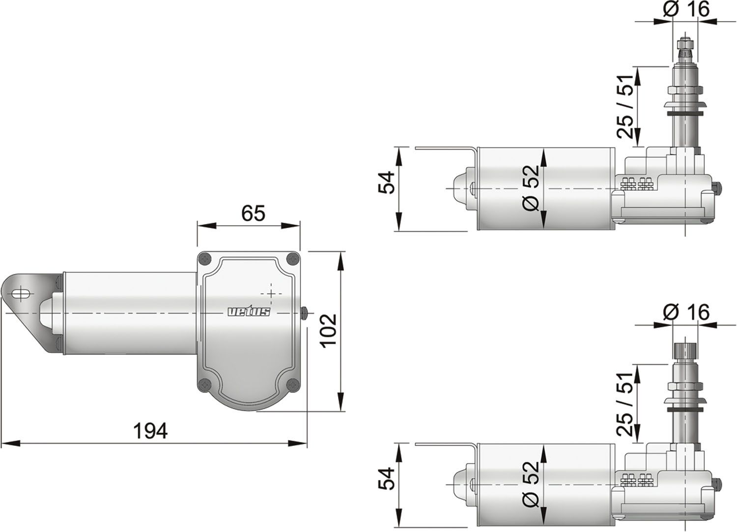 VETUS wiper motor, 24 V, 25 mm, spindle with DIN tapered end, 2 speed ...