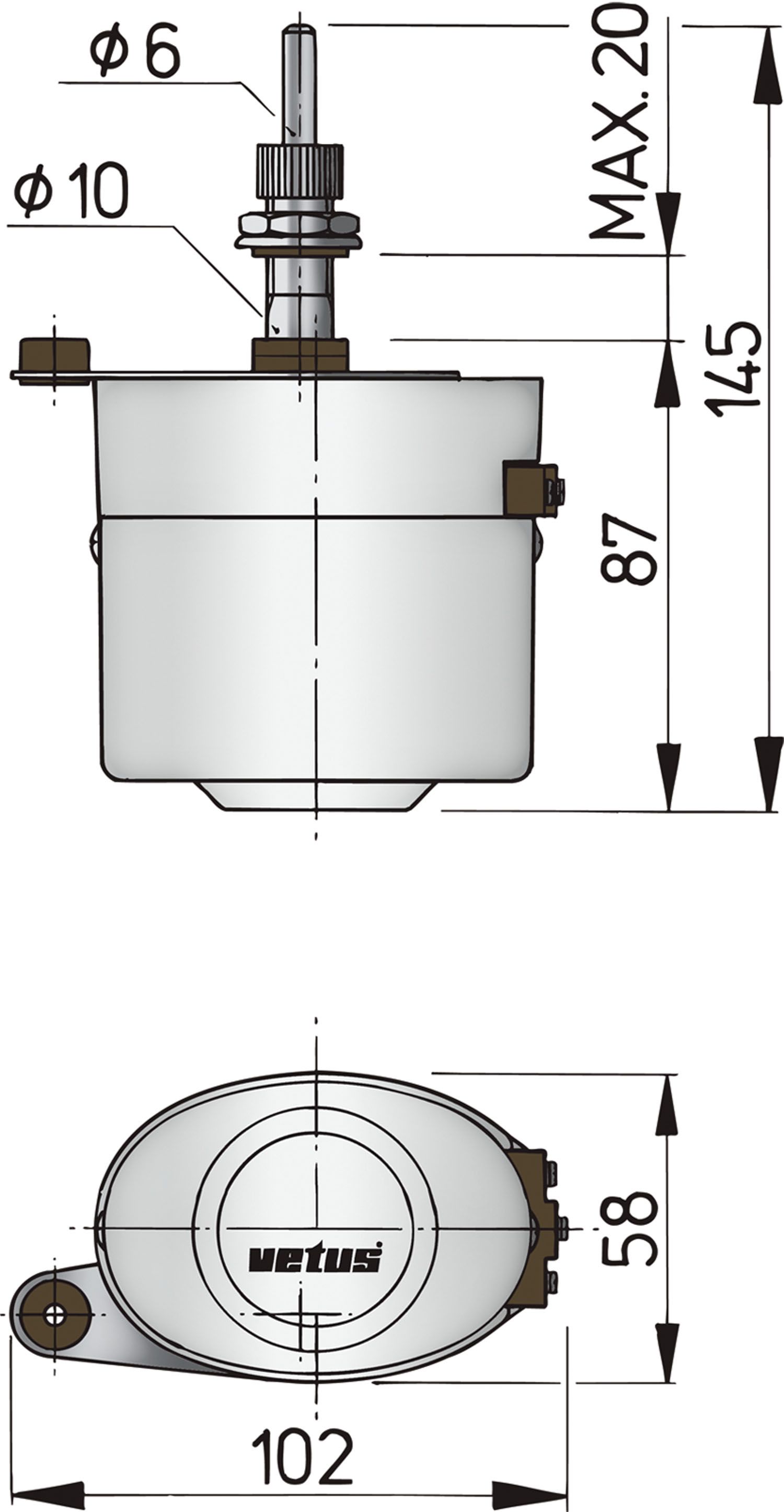 VETUS wiper motor set, incl. wiper motor, arm and blade, 12 Volt - VETUS