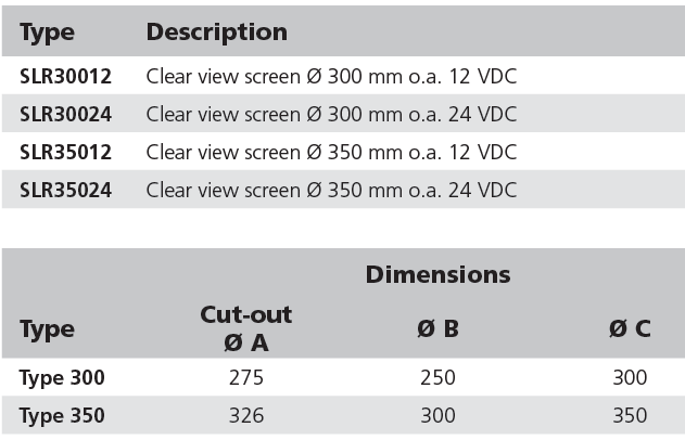 VETUS clear view screen, 300 mm, 24 V - VETUS