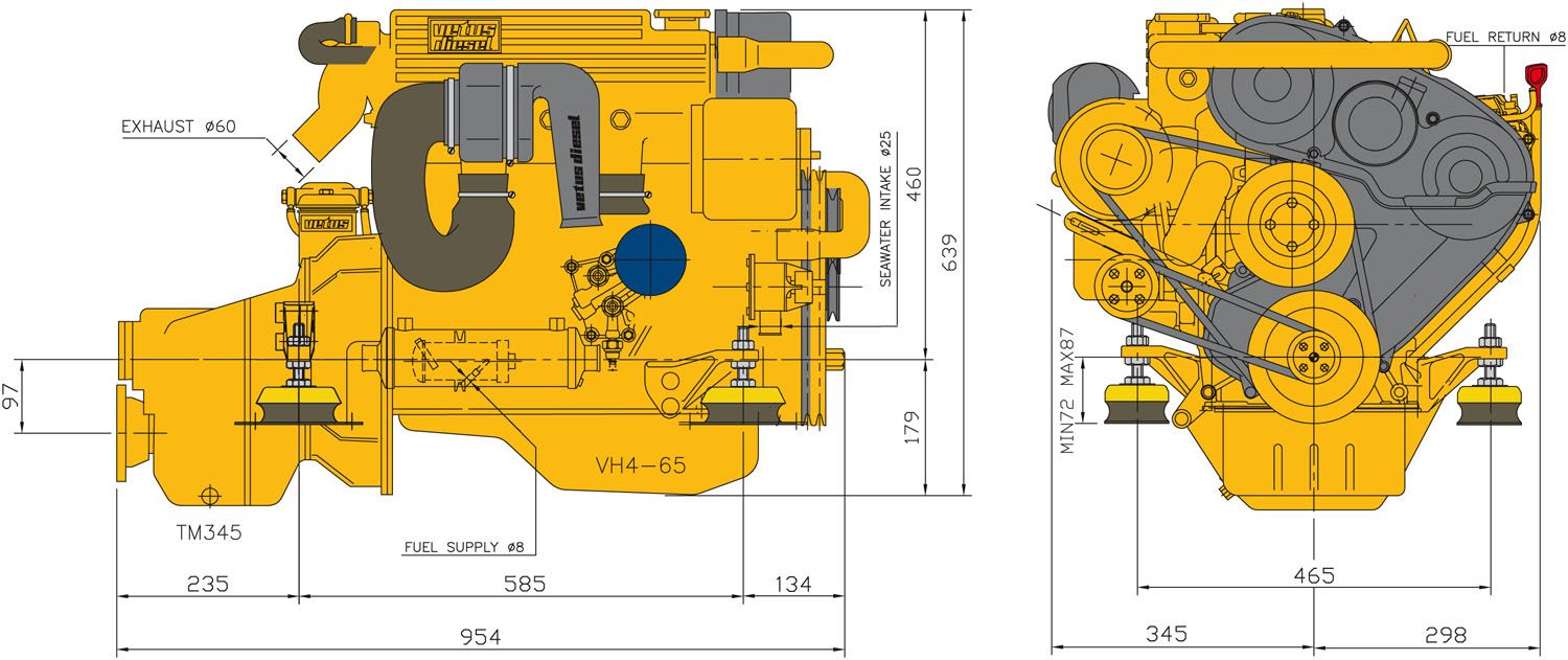 65 HP VETUS VH4.65 boat engine without gearbox - VETUS